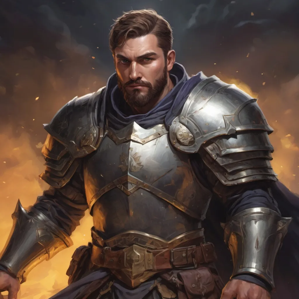 male stocky large paladin with short hair and beard,...