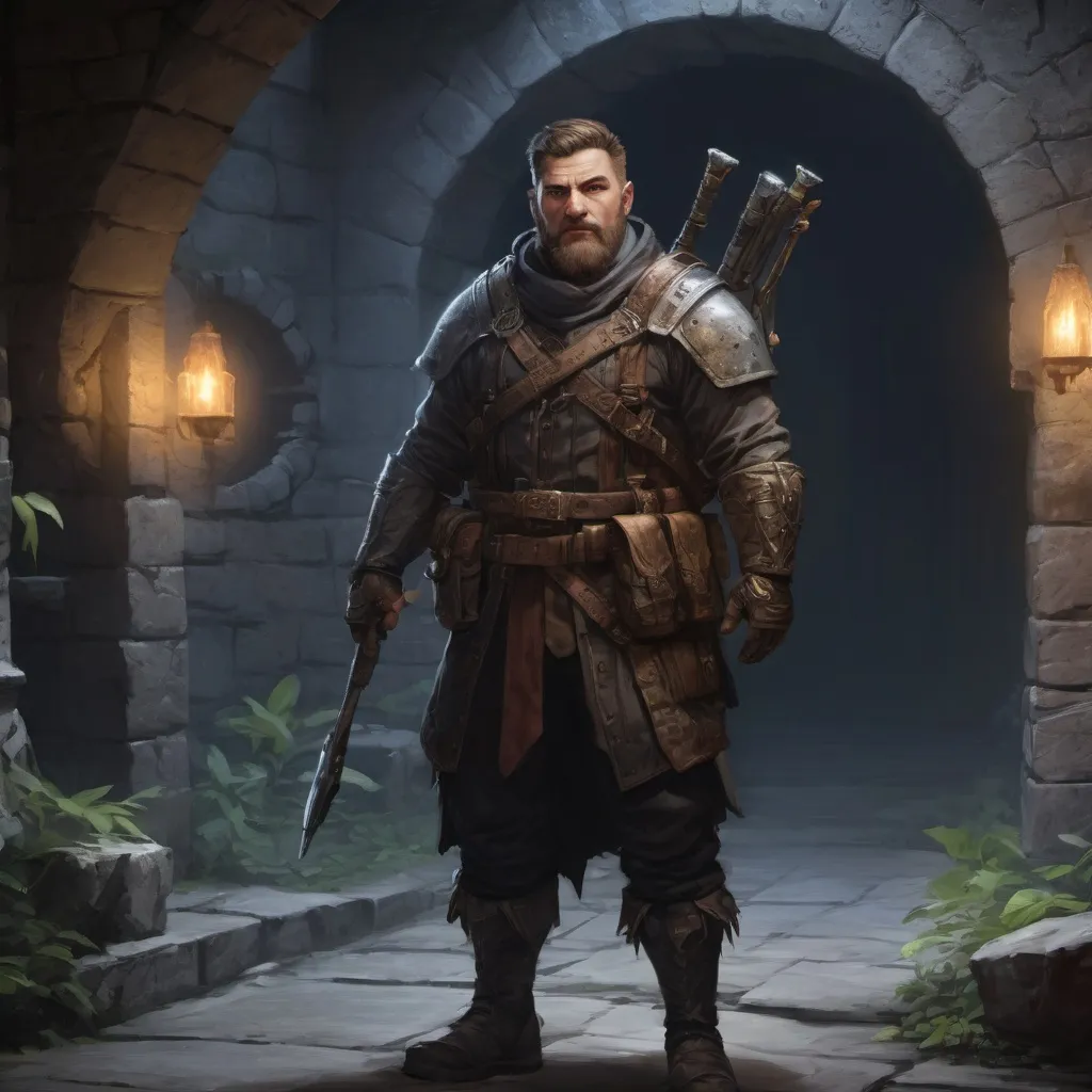 (Full body) male stocky heavy-set marksman with shor...