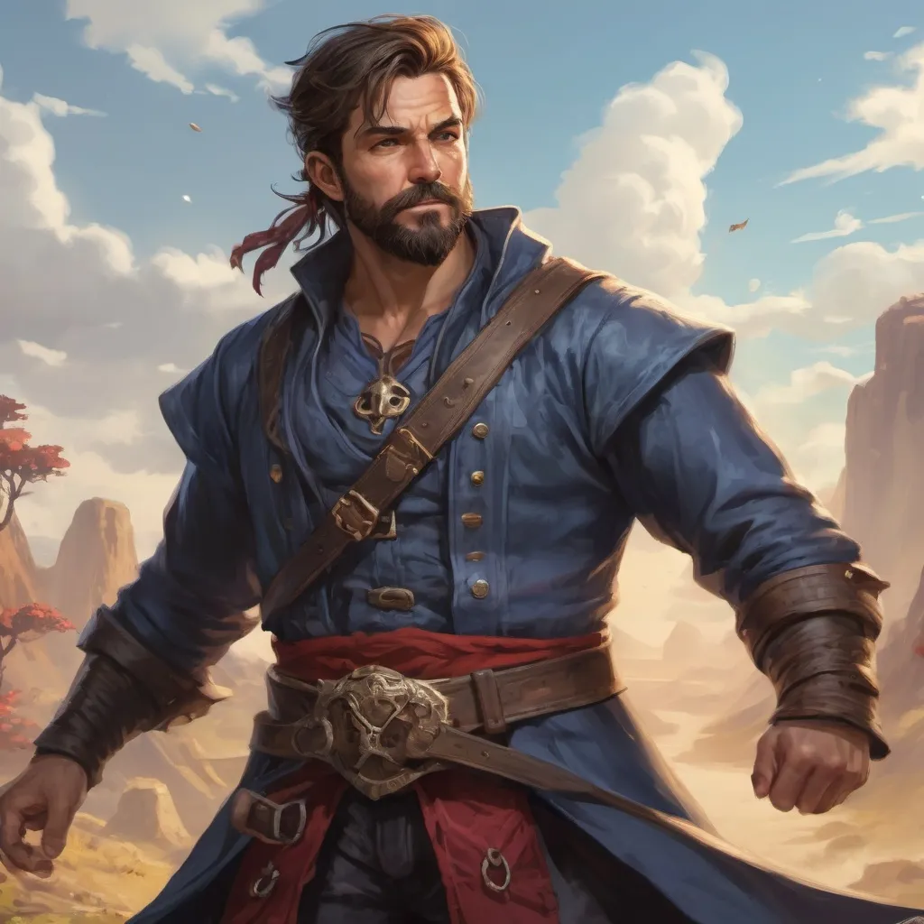 male stocky heavy-set royal pirate mage with short-c...
