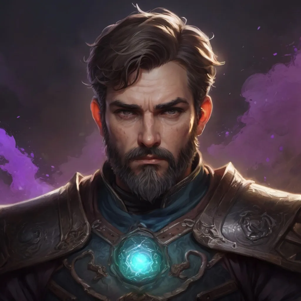 Male stocky large mature summoner with short-cut hai...