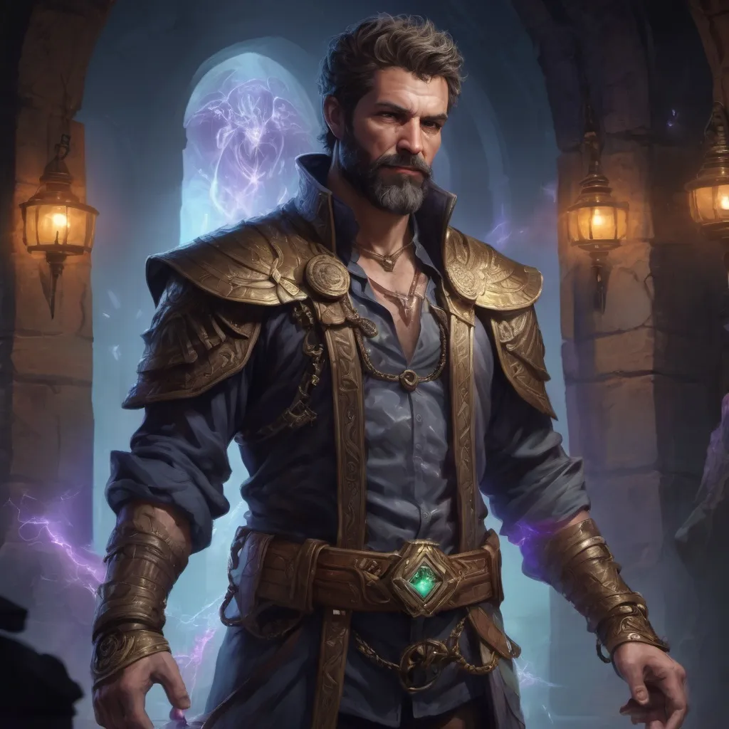 (torso) Male stocky mature summoner with short-cut h...