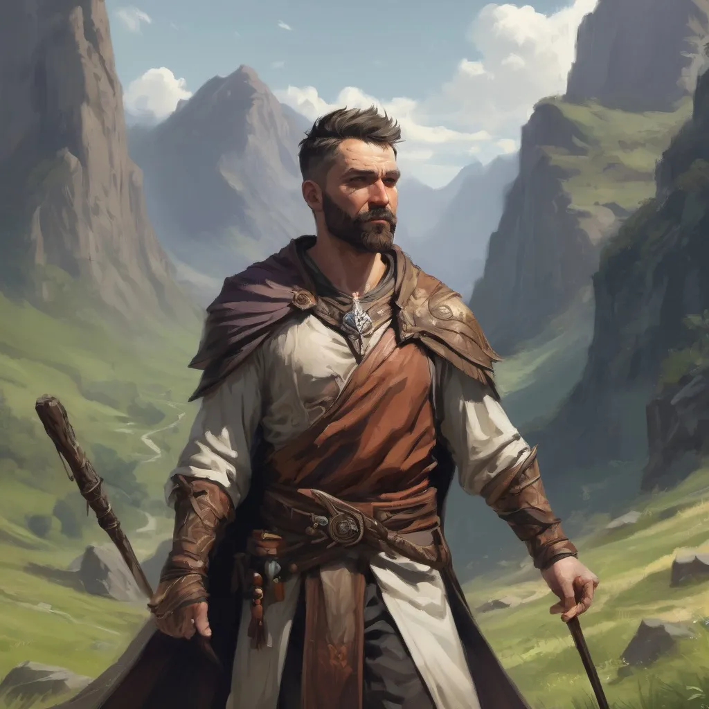 (Torso and head) Male beefy 35-year old magus with s...