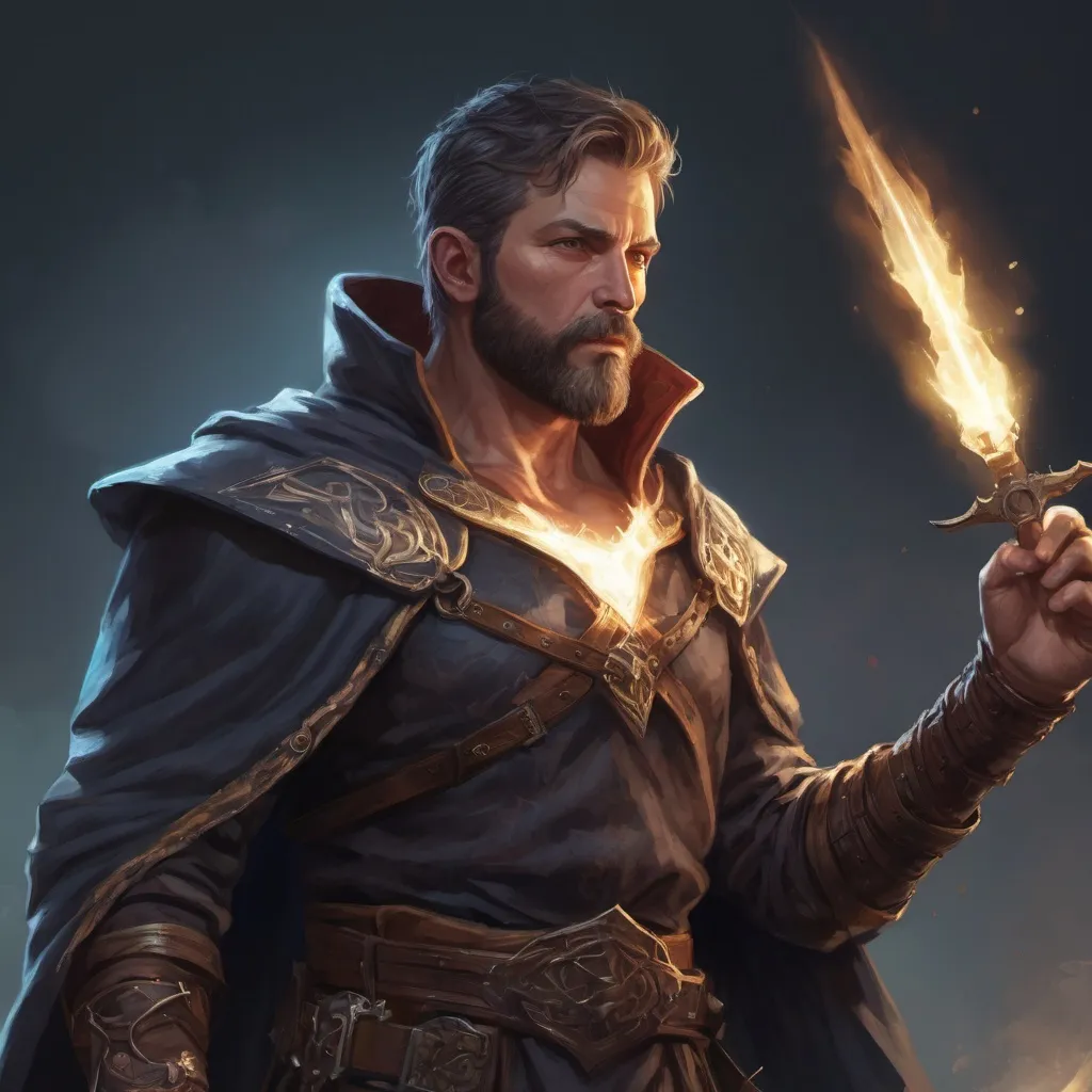 (torso) Male stocky mature light-sorcerer with short...