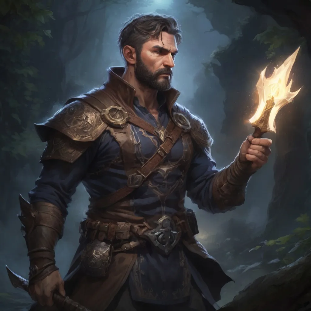 male stocky muscular mature summoner with short hair...