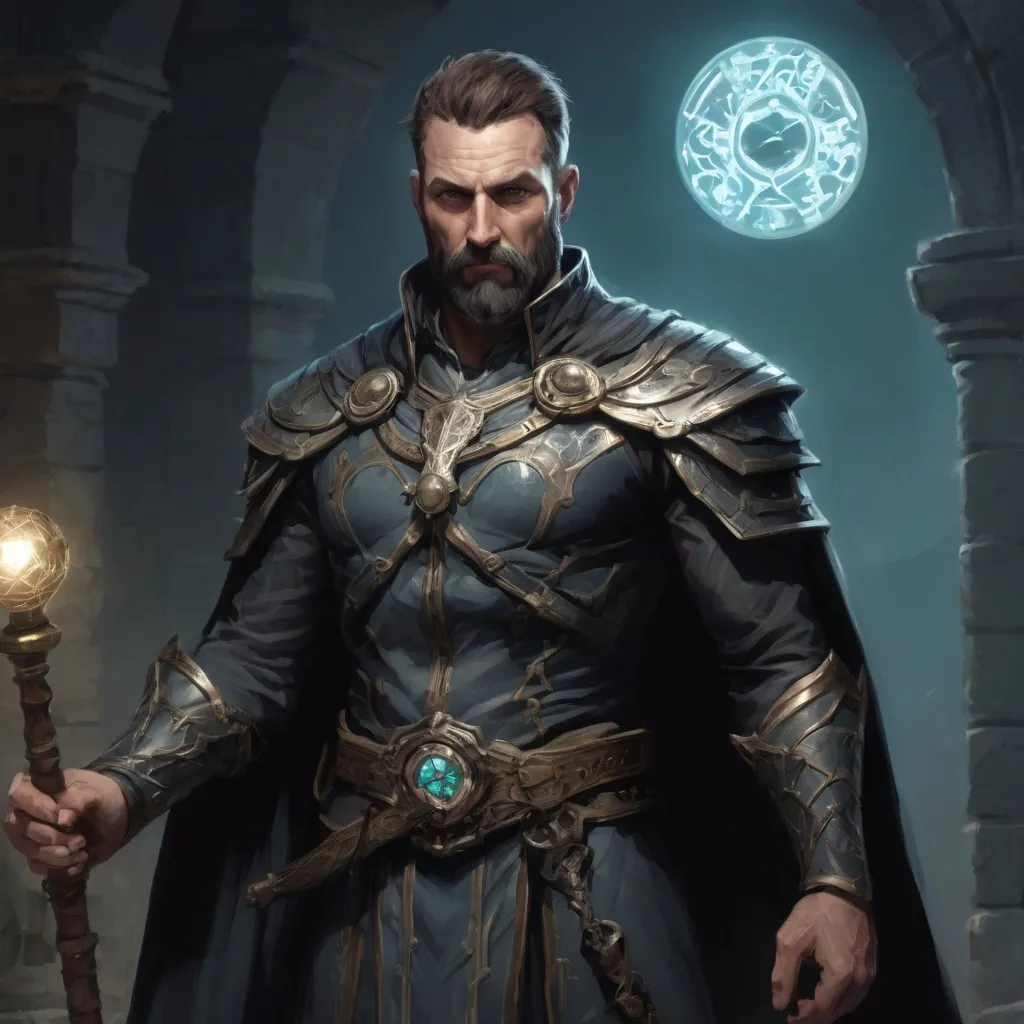 (torso) Male stocky fit 39-year old royal magus with...