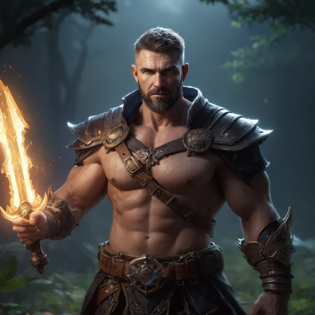 male stocky muscular mature summoner with short hair...