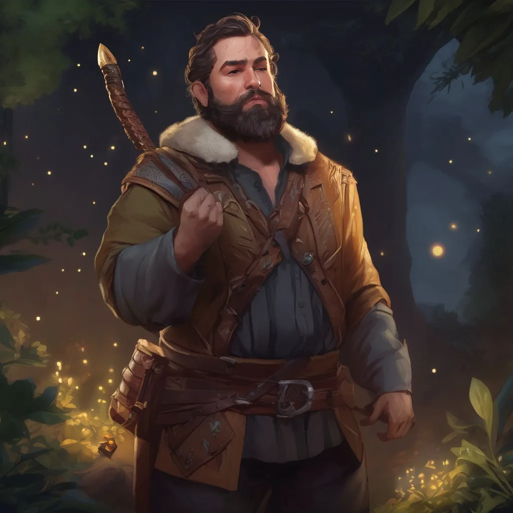 (Full body) male stocky magic bard with short hair a...
