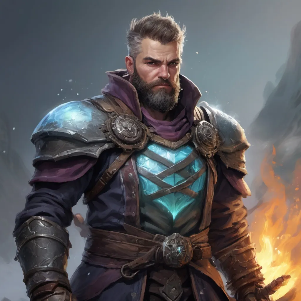 Male stocky heavy-set mature arcane-alchemist with s...