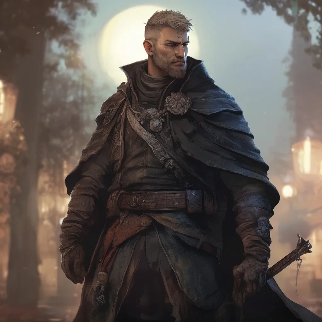 (Full body) male stocky big-chested Noble thief with...