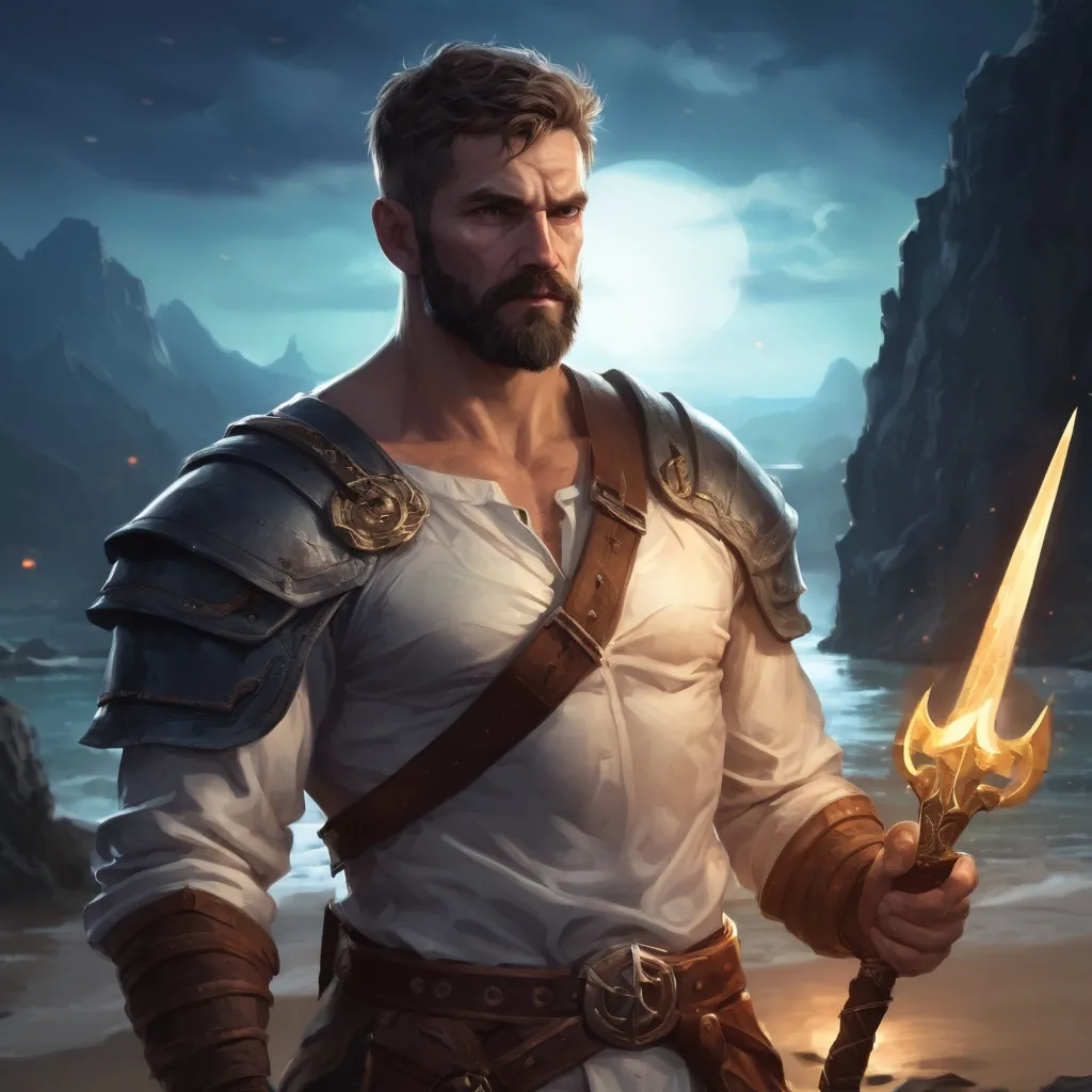 male stocky muscular mature summoner with short hair...