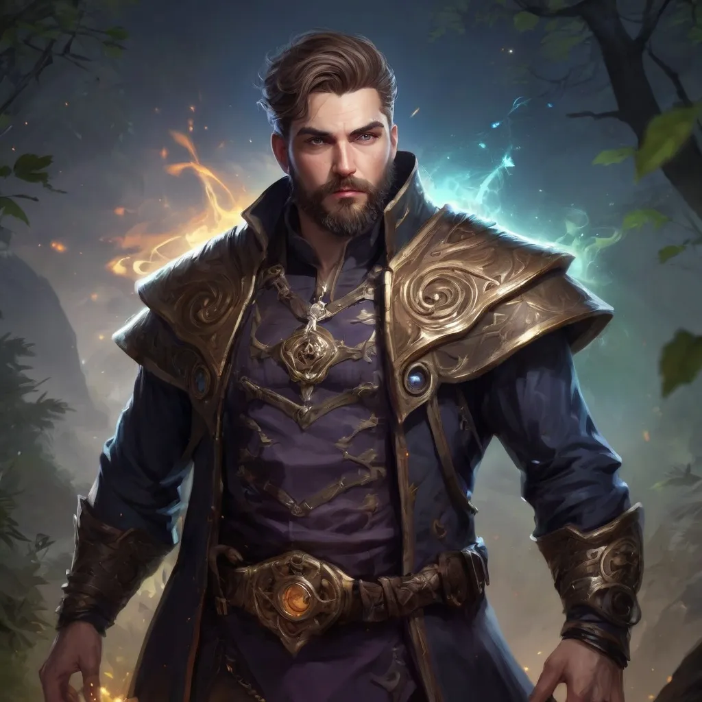 (Full body) male stocky heavy-set warlock with shor...