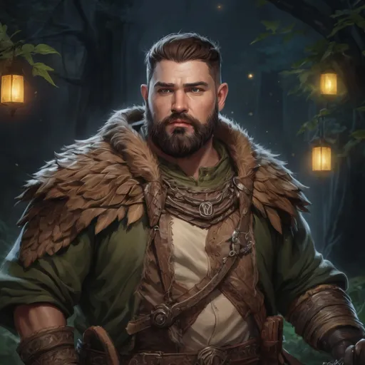 male stocky large-built druid with short-cut hair an...