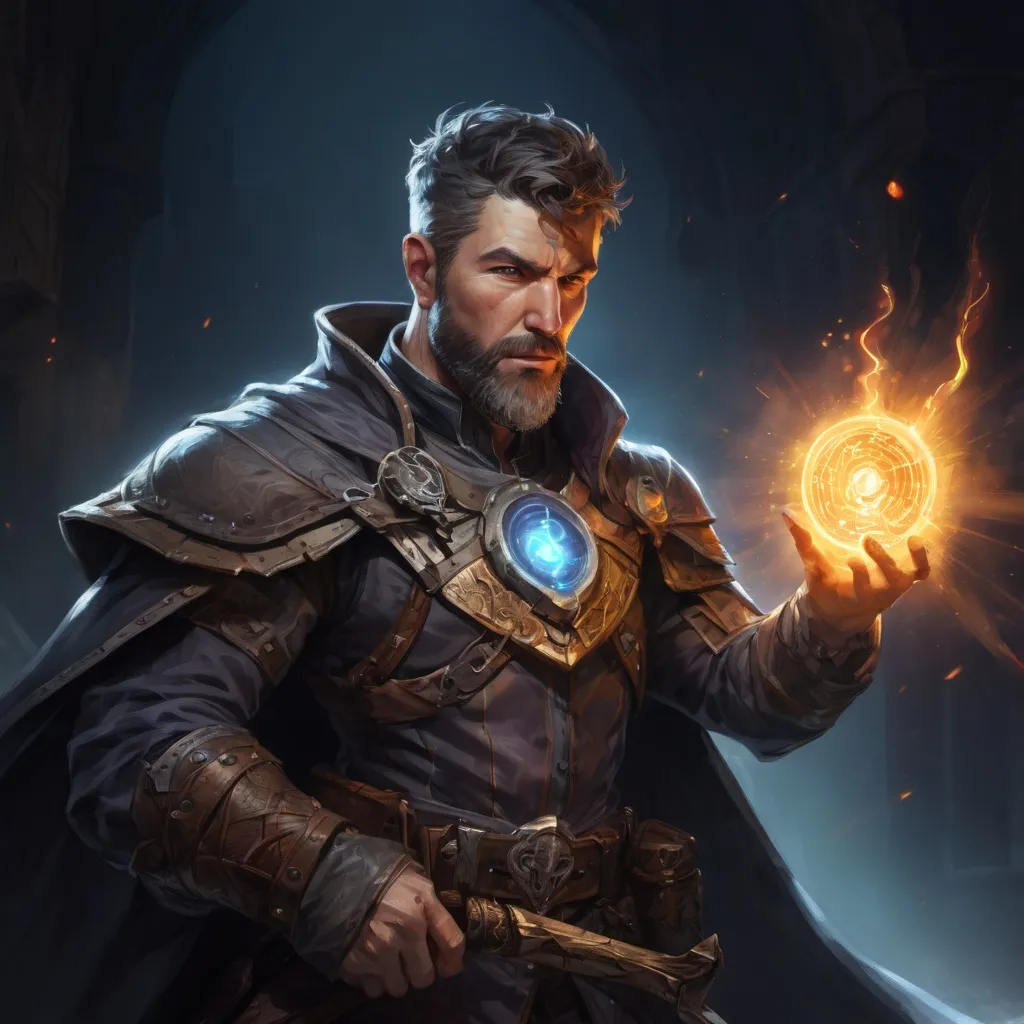 Male stocky large mature arcane-hunter with short-cu...