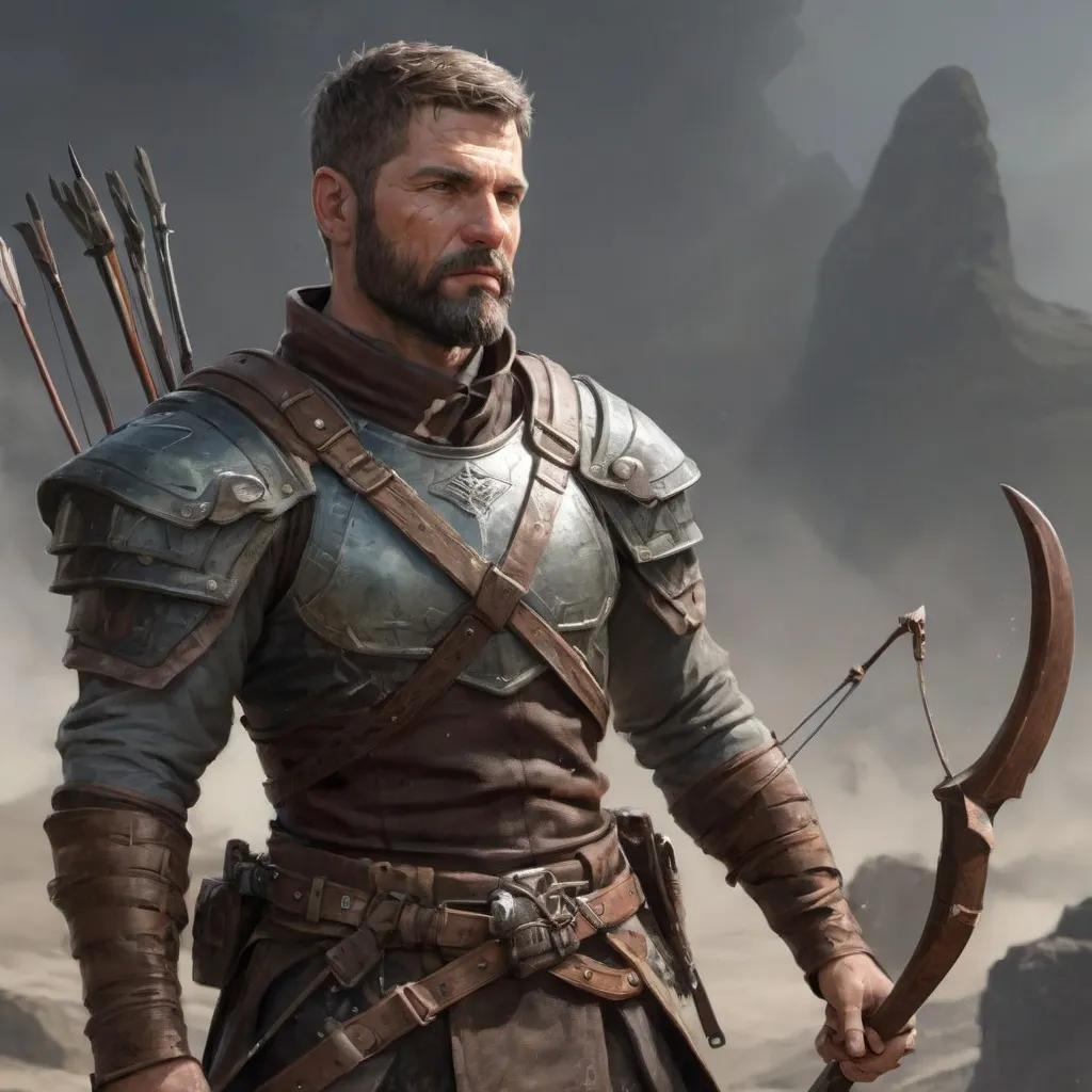 (torso) Male heavy-set mature fit archer-ranger with...