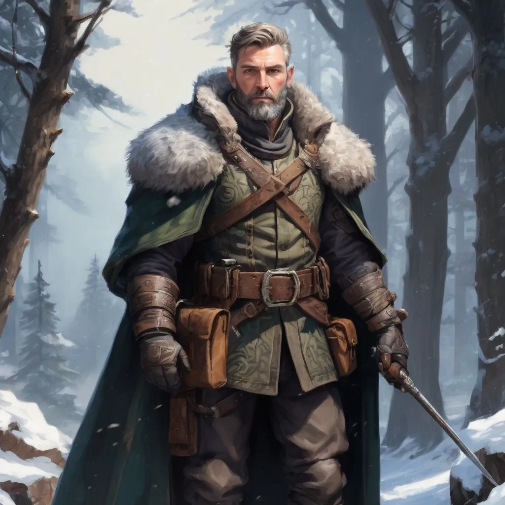 Male stocky mature noble marksman, with short hair a...