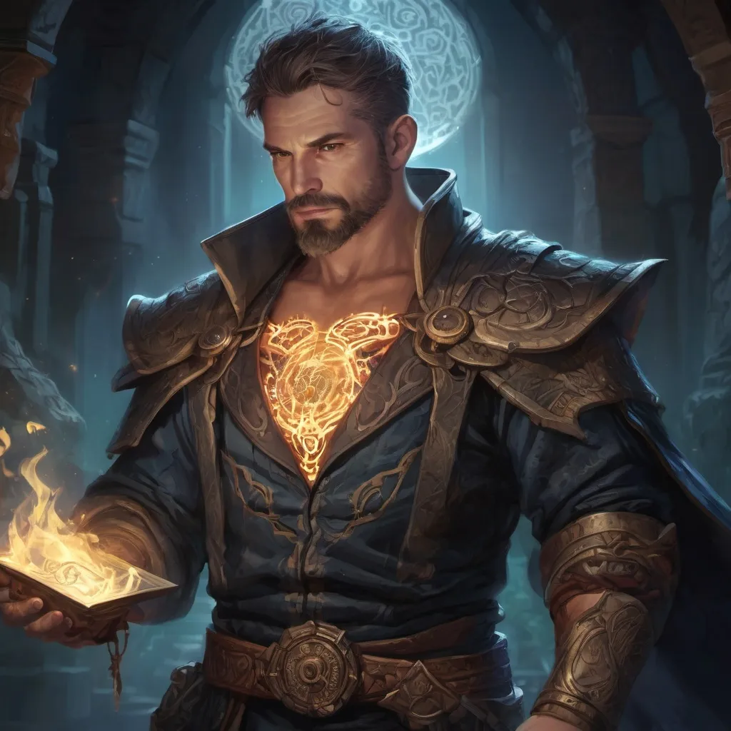 (torso) Male stocky mature summoner with short-cut h...