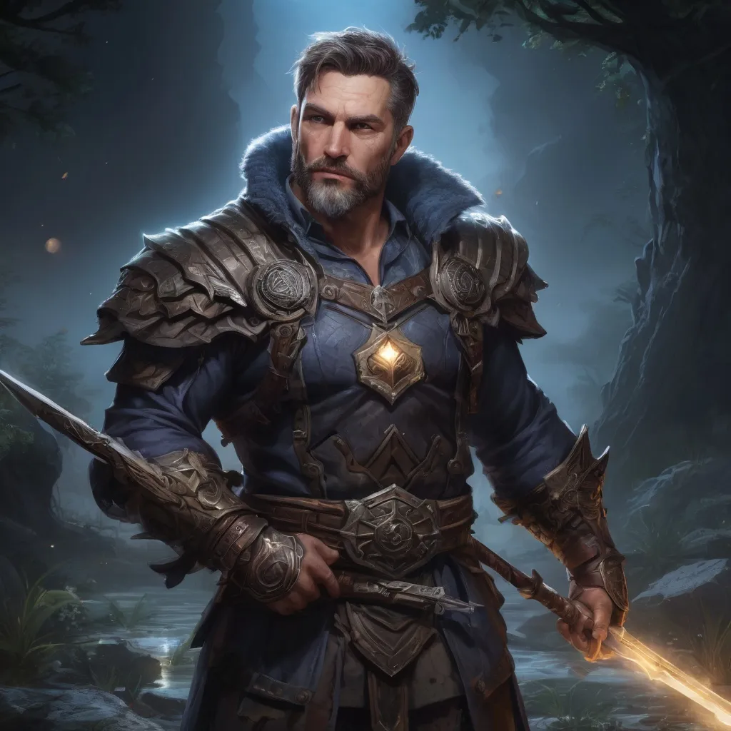 male stocky muscular mature summoner with short hair...