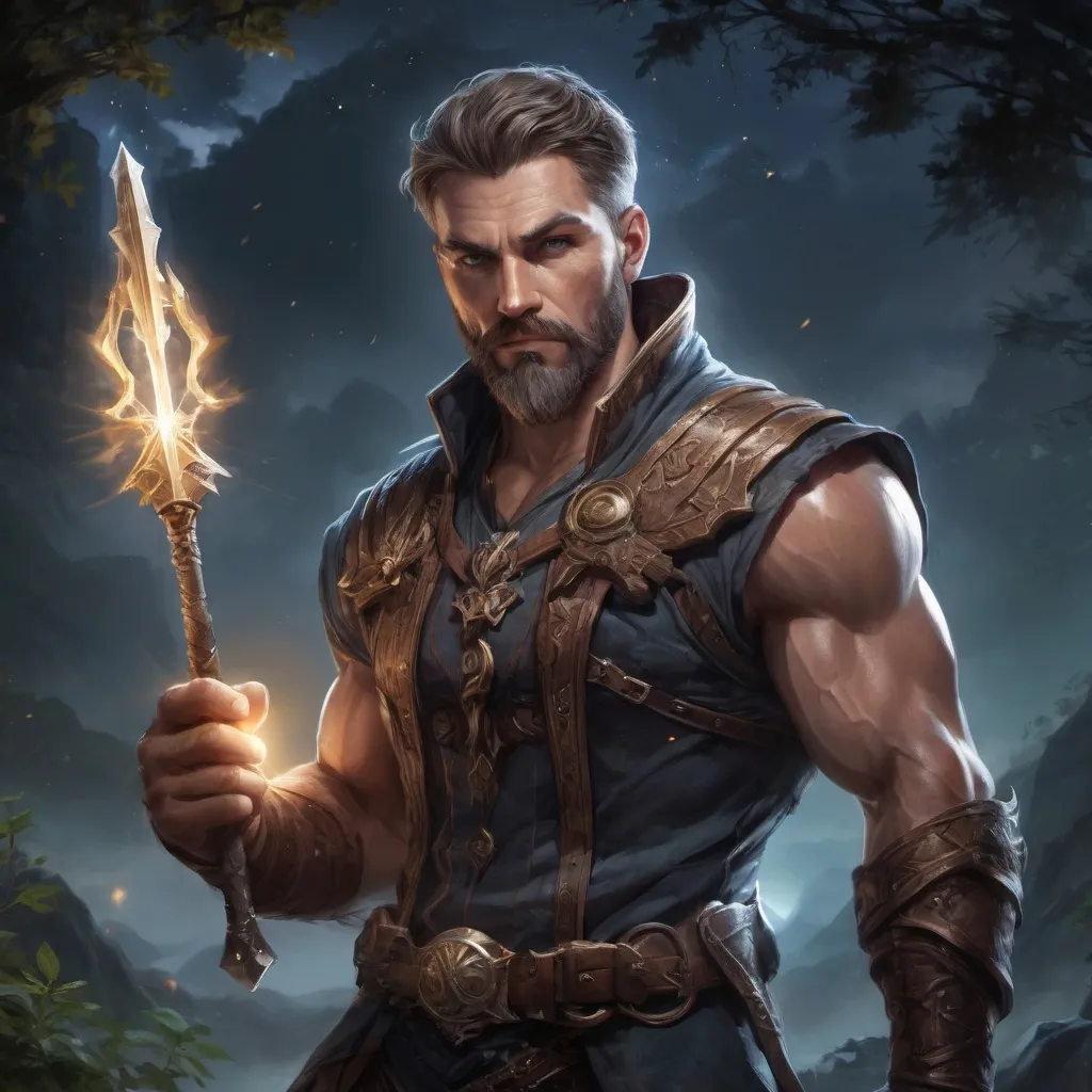male stocky muscular mature summoner with short hair...