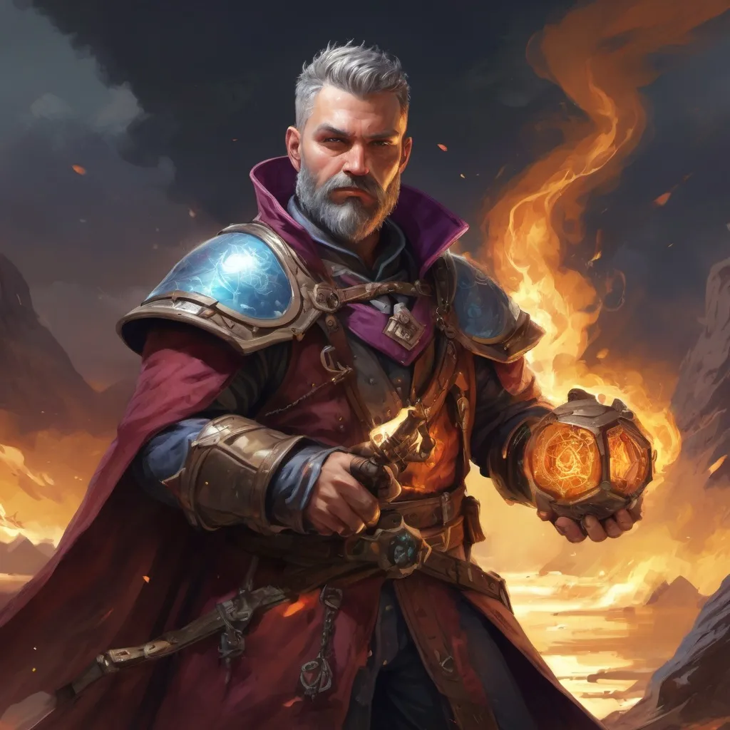 Male stocky heavy-set mature arcane-alchemist with s...