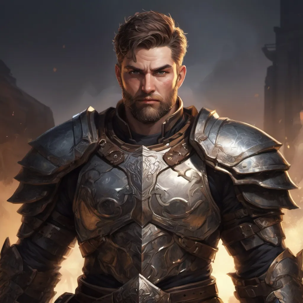 male stocky large paladin with short hair and beard,...