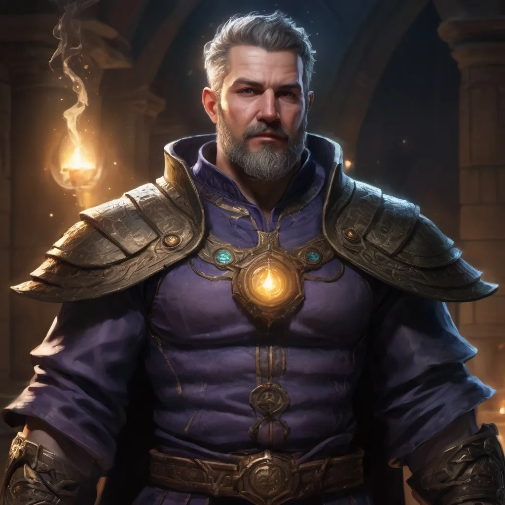 (torso) Male stocky mature summoner with short-cut h...