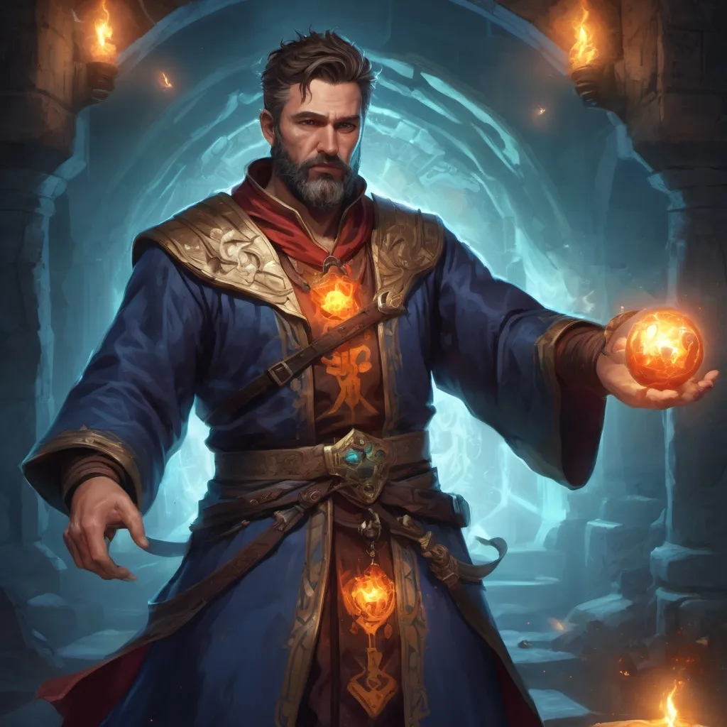 (torso) Male stocky mature summoner with short-cut h...