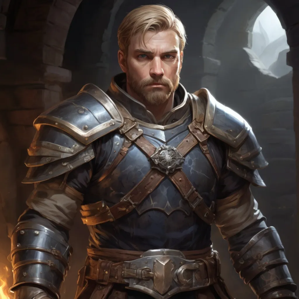 Male stocky warrior in a breastplate, with short da...
