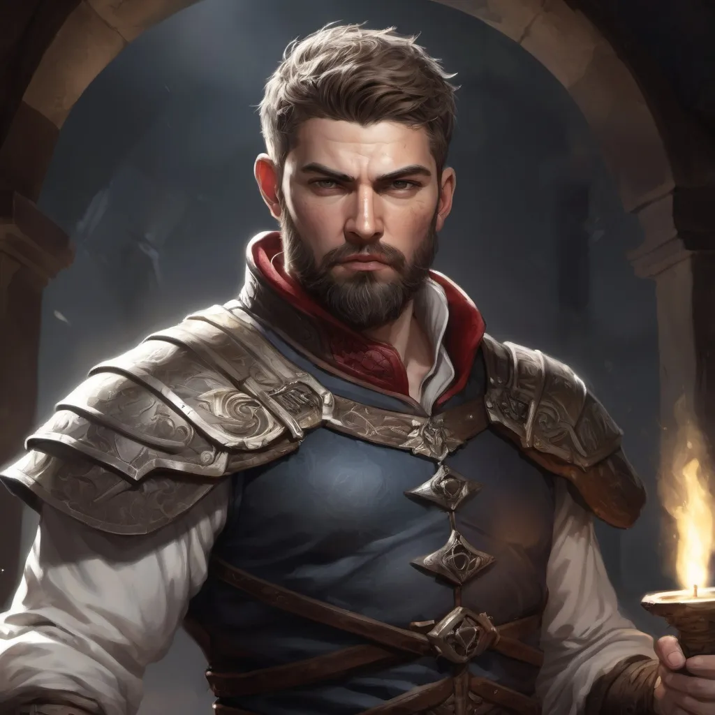 (torso) Male stocky large handsome battle-mage with...