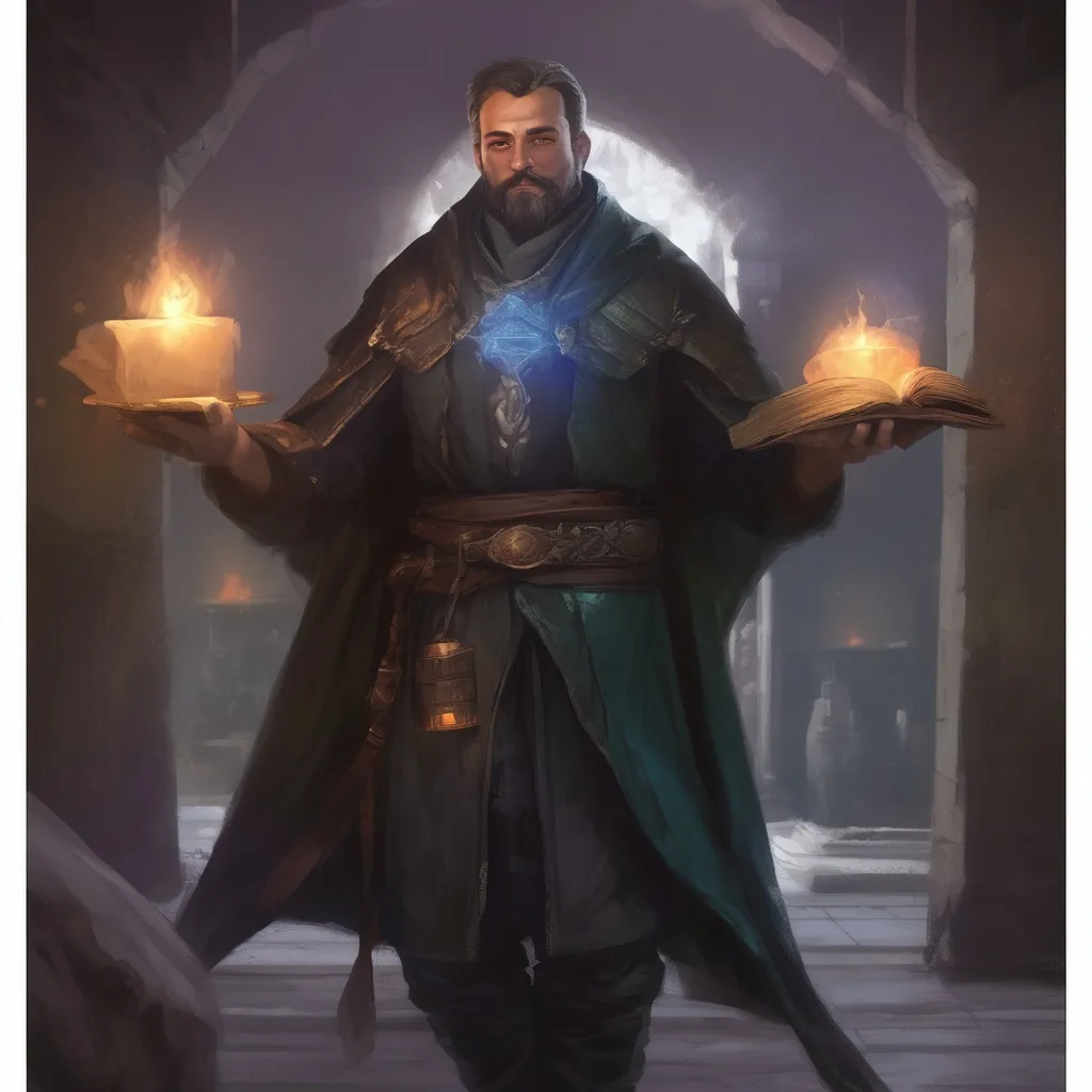 (Full body) male stocky magus with short-cut hair an...