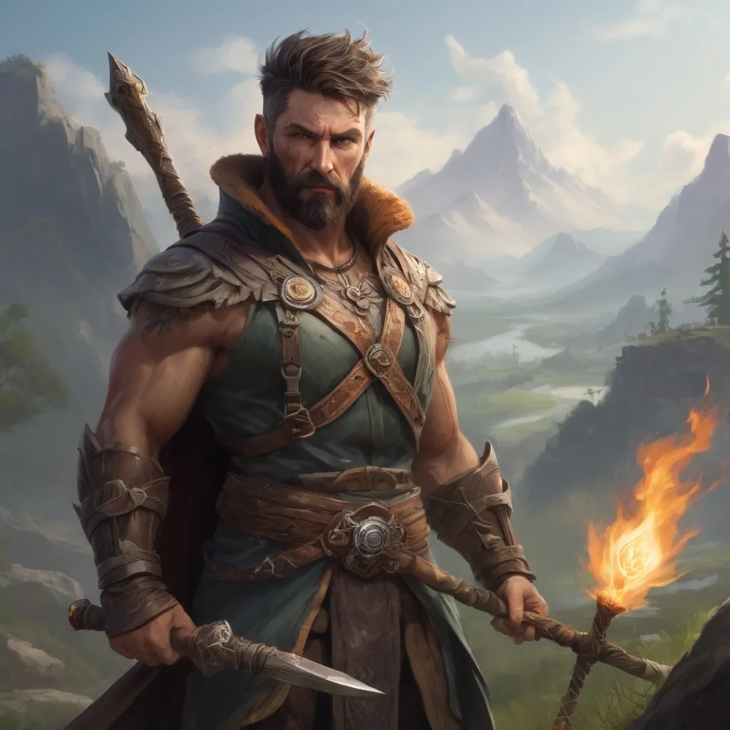 Male stocky mature muscular druid with short-cut hai...