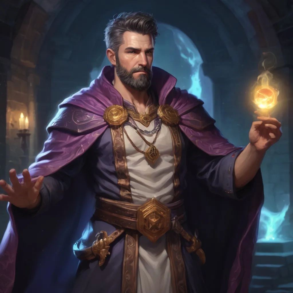 (torso) Male stocky mature summoner with short-cut h...