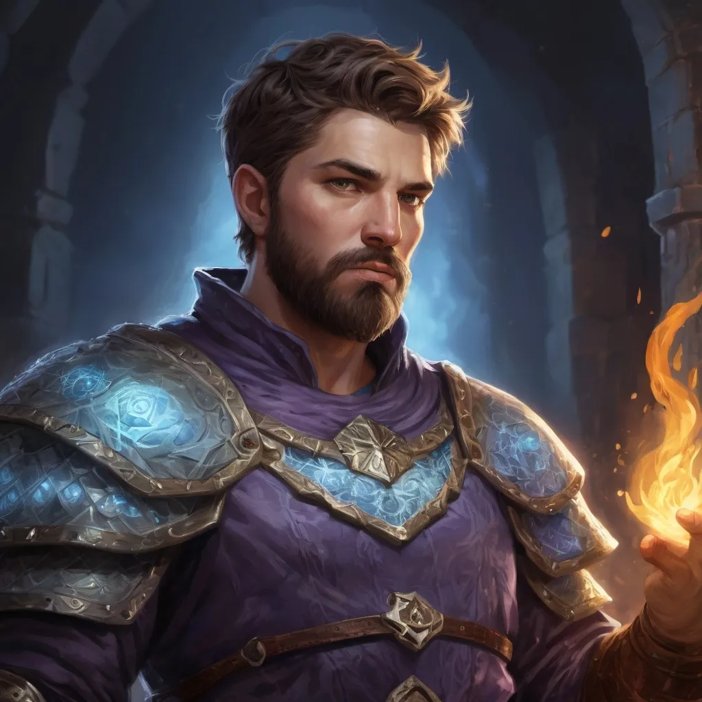 (torso) Male stocky large battle-mage with short-cut...