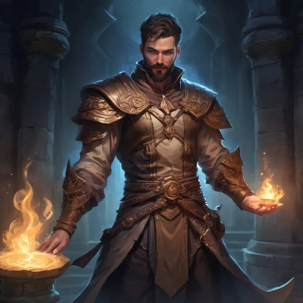 (torso) Male stocky mature summoner with short-cut h...