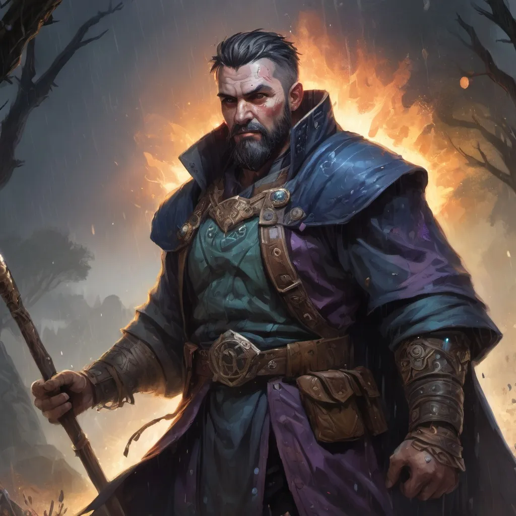 Male stocky heavy-set astral-druid with short-cut ha...