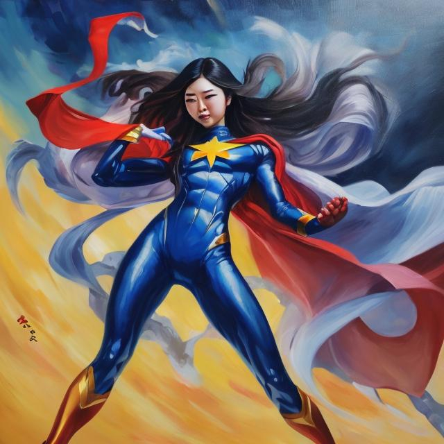 Oil painting of an Korean female superhero, contest...