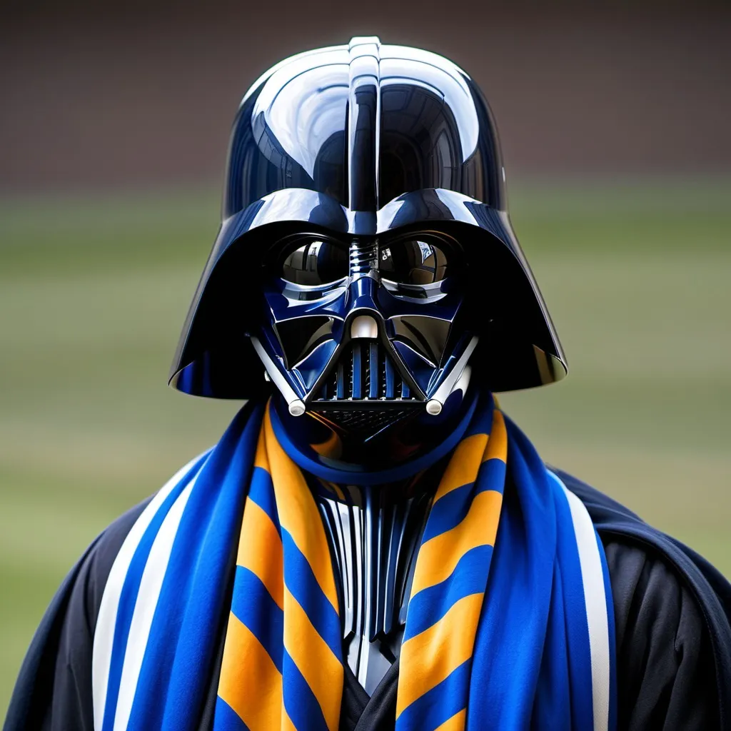 darth vader wearing a shrewsbury town blue and amber...