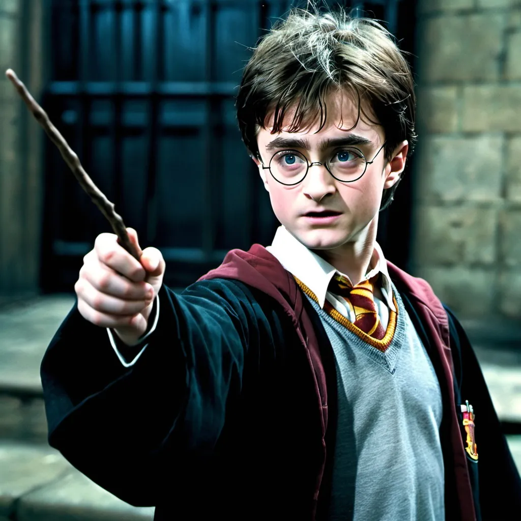 Harry potter with his wand up