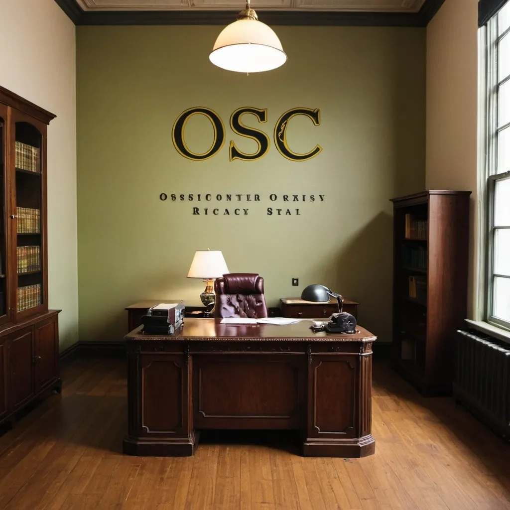 a photo of an old money style office with the word...