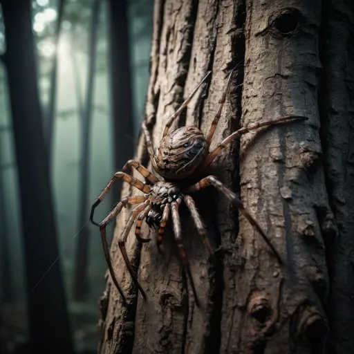 Very large scary insect spider sitting on trunk of t...