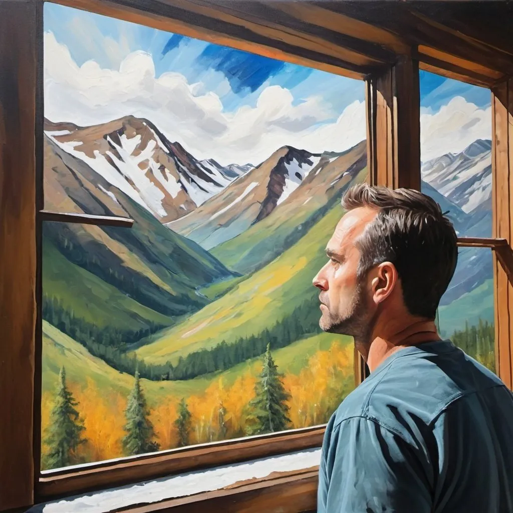 create an abstract acrylic painting of a 35 year old...