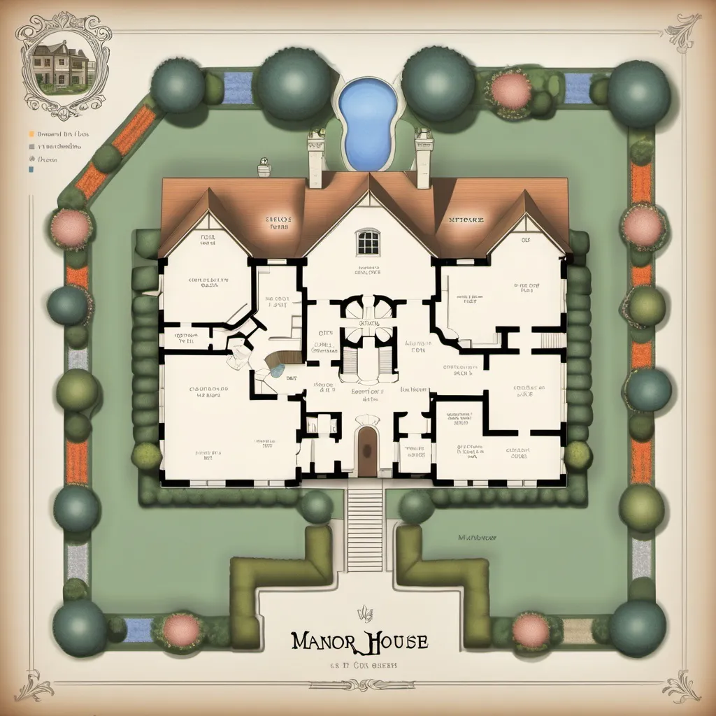 Manor house map 2 stories and garden