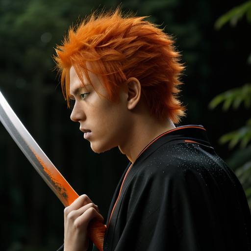 Orange haired boy, ichigo kurosaki, bleach anime, bl...