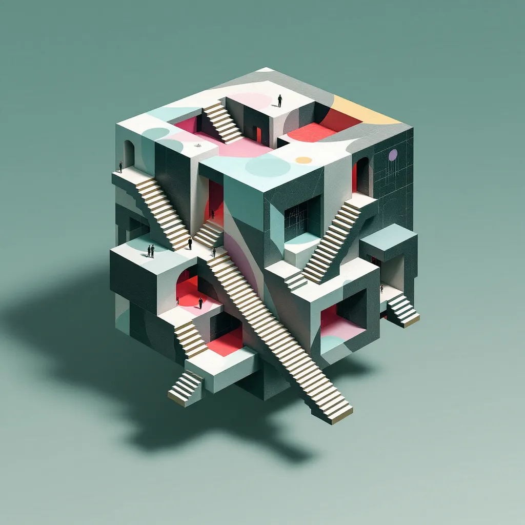 One giant impossible cube, floating stairs In the st...
