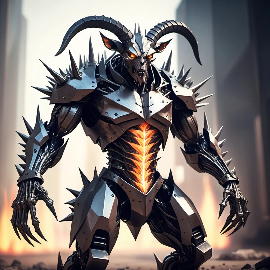 Sci-fi humanoid creature made of metal that has shar...