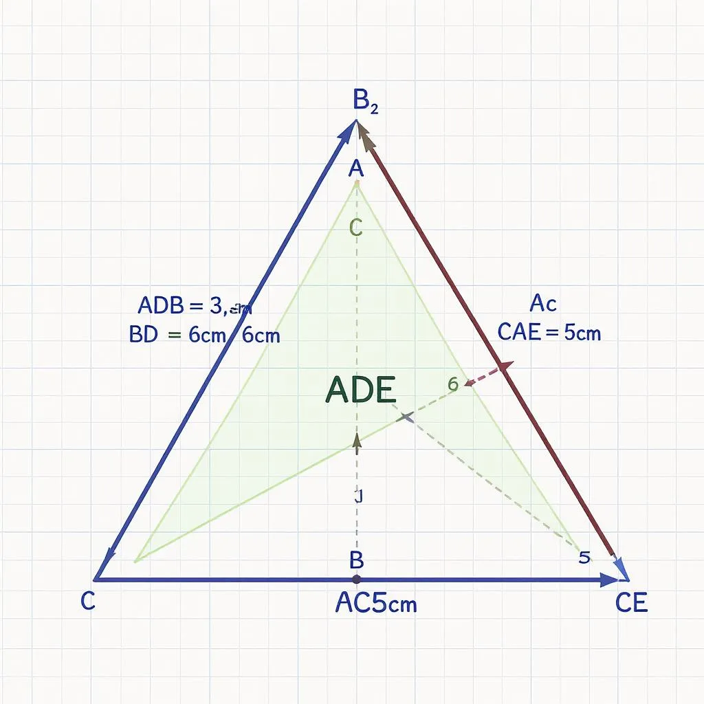 Draw a triangle. ADB, ABC, ACE creating a huge Trian...