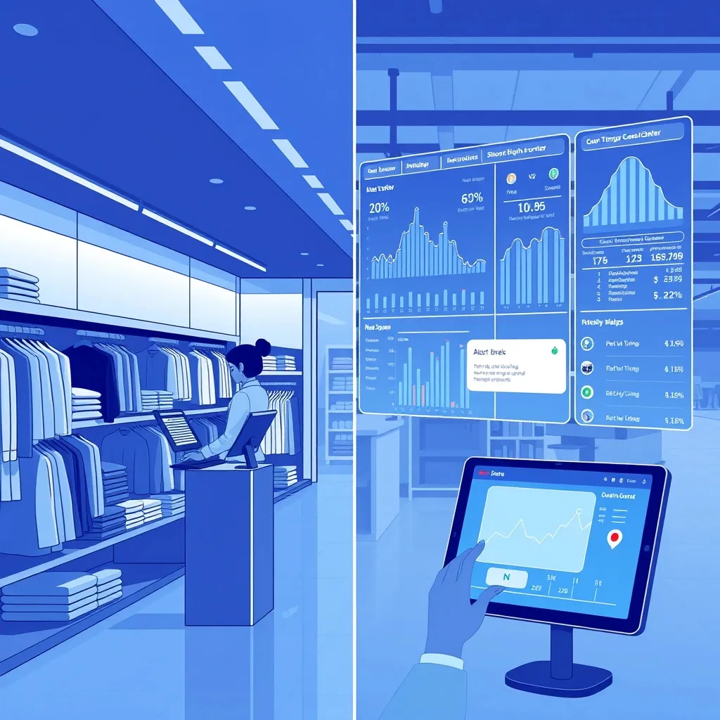 Create a digital illustration of a modern retail inv...