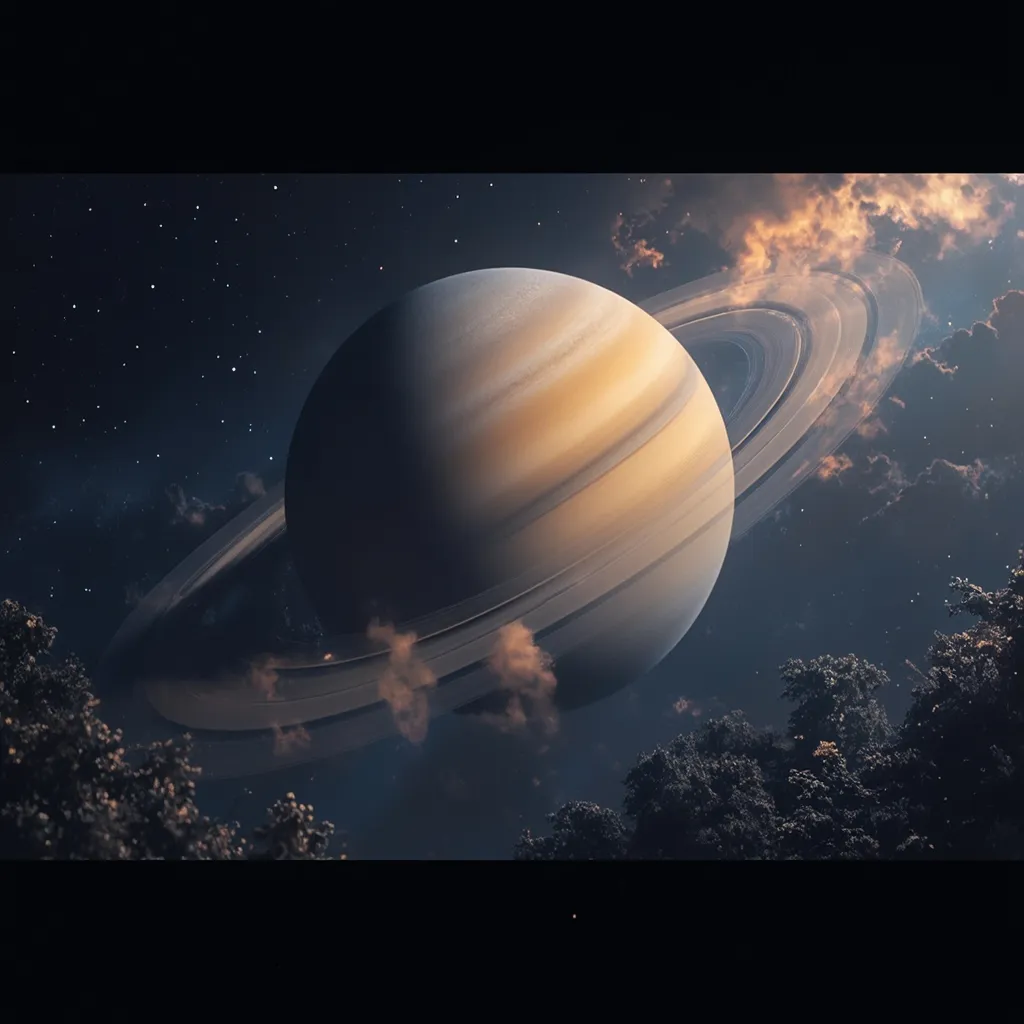 epic view of Saturn from Earth, detailed rings with...