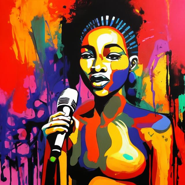 Abstract art Beautiful African female with a microphone