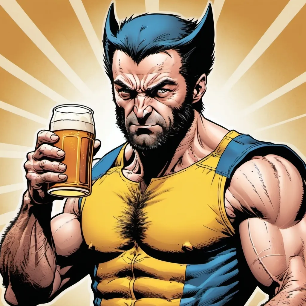 a poster of the character wolverine drinking a beer...