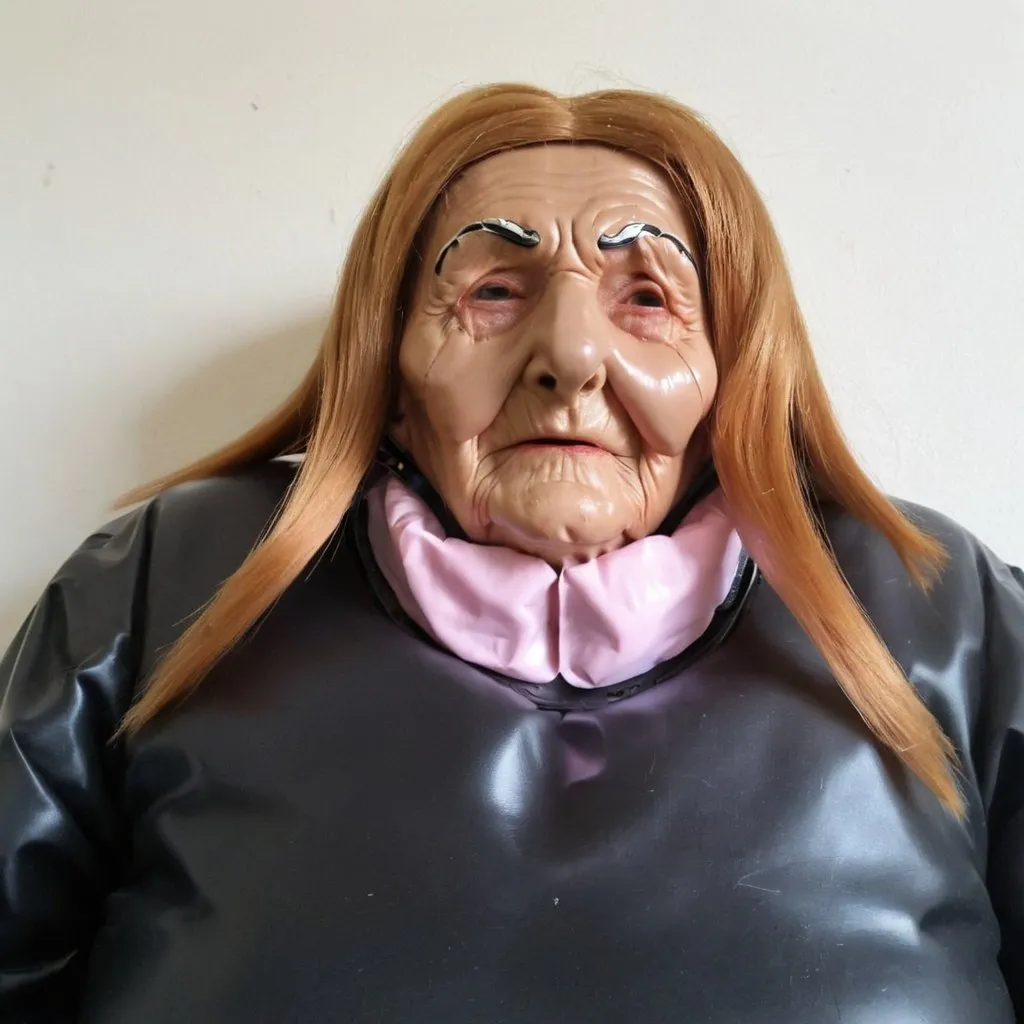 Grey hair frail granny old elderly rubber gimp mas...